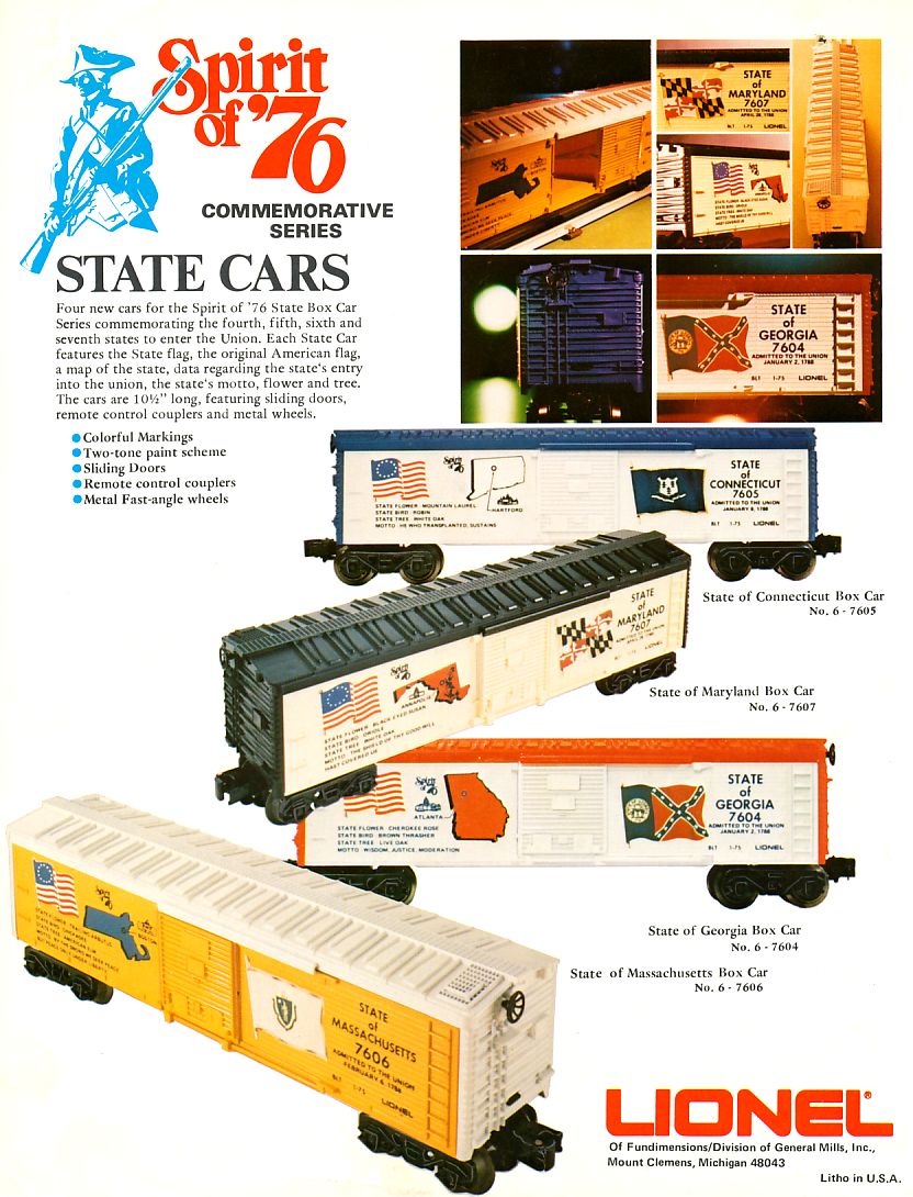 Lionel Consumer Catalogs, 1974 Spirit of '76 State Cars and Passenger ...